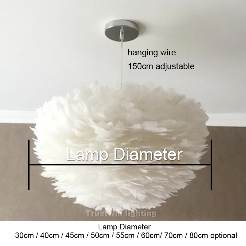 Decorative Modern White Flower Plume Feather Pendant Light LED Designer ...